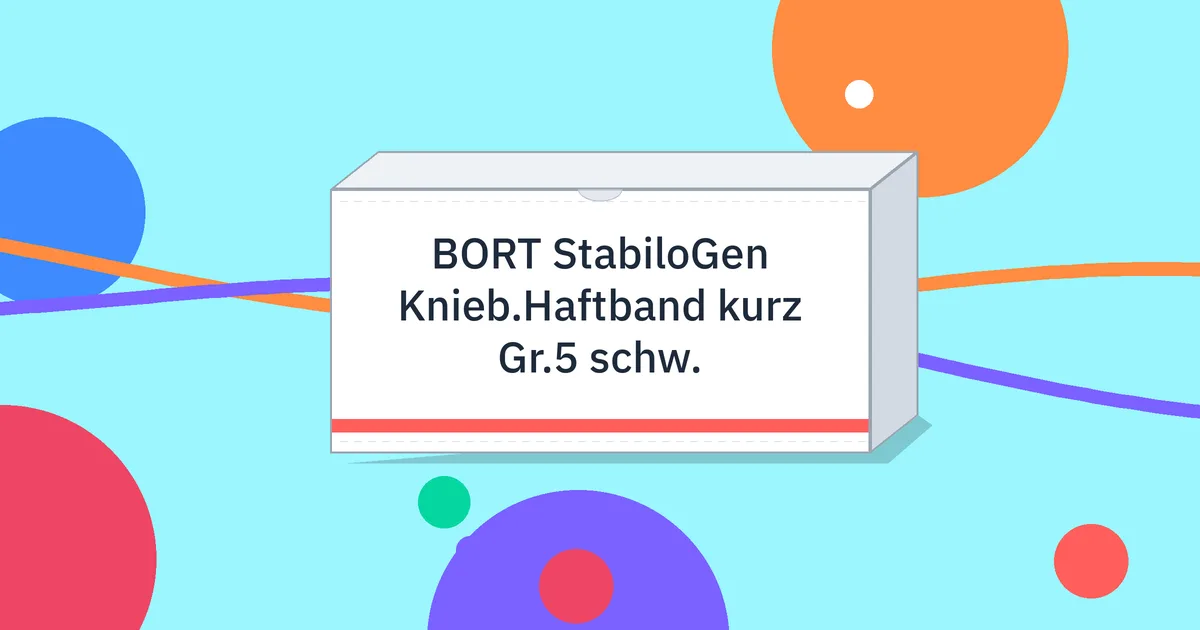 Symbolbild: Packung mit der Aufschrift BORT StabiloGen Knieb.Haftband kurz Gr.5 schw. (PZN 19634813) – Verfügbarkeit und Bezug in Apotheken in Frankfurt am Main