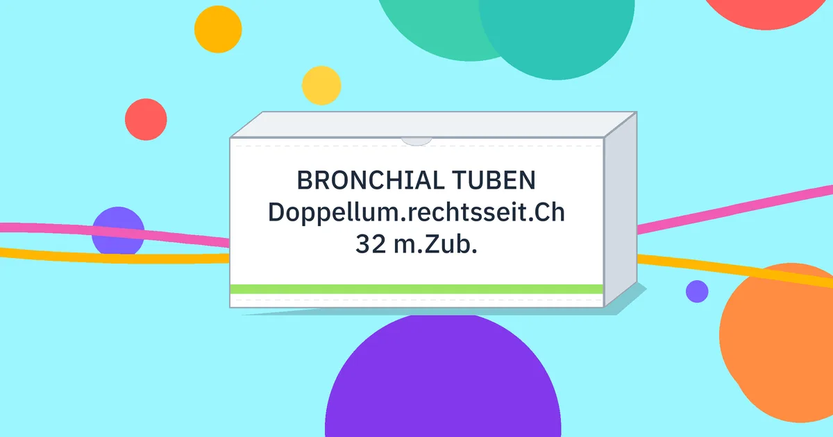 Symbolbild: Packung mit der Aufschrift BRONCHIAL TUBEN Doppellum.rechtsseit.Ch 32 m.Zub. (PZN 01225646) – Verfügbarkeit und Bezug in Apotheken in Frankfurt am Main