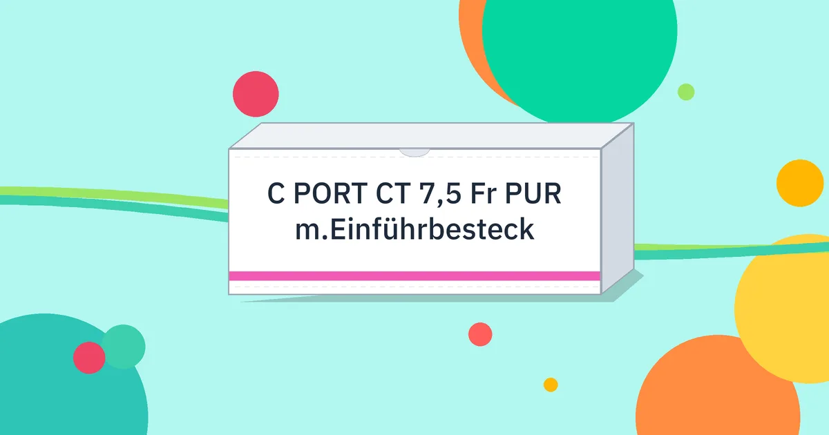 Symbolbild: Packung mit der Aufschrift C PORT CT 7,5 Fr PUR m.Einführbesteck (PZN 07654029) – Verfügbarkeit und Bezug in Apotheken in Frankfurt am Main