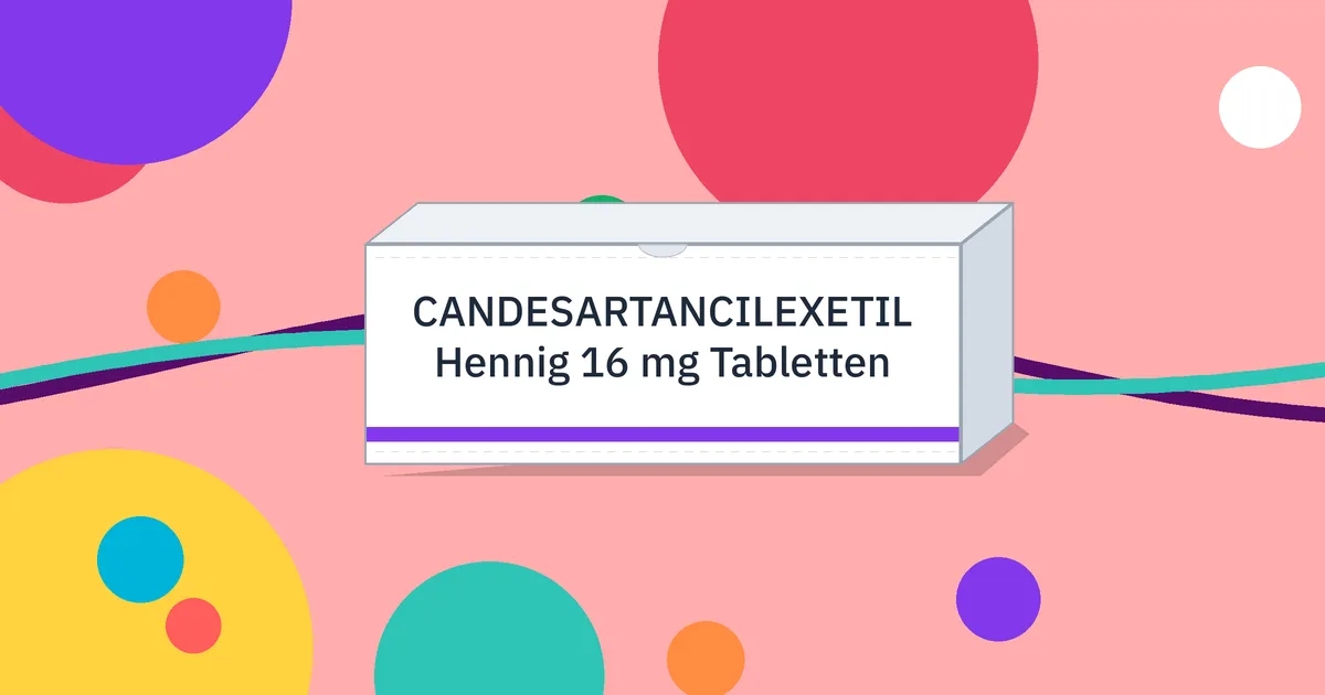 Symbolbild: Packung mit der Aufschrift CANDESARTANCILEXETIL Hennig 16 mg Tabletten (PZN 09530797) – Verfügbarkeit und Bezug in Apotheken in Frankfurt am Main