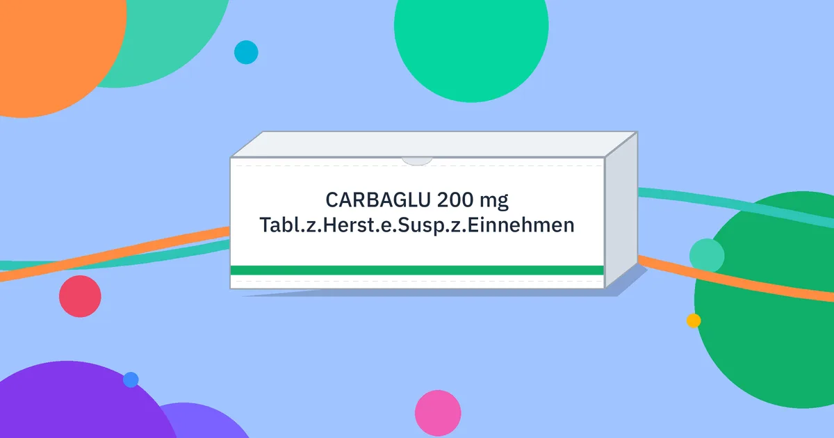 Symbolbild: Packung mit der Aufschrift CARBAGLU 200 mg Tabl.z.Herst.e.Susp.z.Einnehmen (PZN 12731654) – Verfügbarkeit und Bezug in Apotheken in Frankfurt am Main