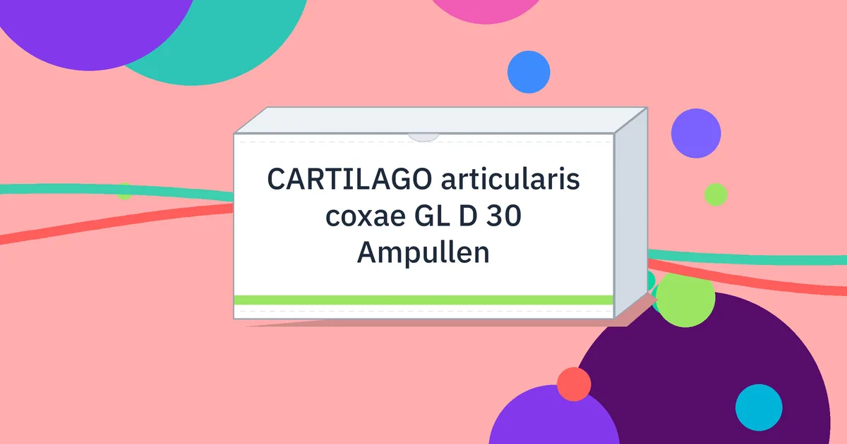 Symbolbild: Packung mit der Aufschrift CARTILAGO articularis coxae GL D 30 Ampullen (PZN 02831596) – Verfügbarkeit und Bezug in Apotheken in Frankfurt am Main