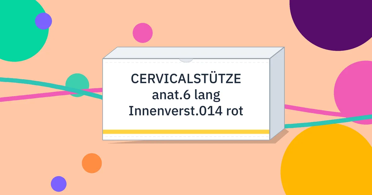 Symbolbild: Packung mit der Aufschrift CERVICALSTÜTZE anat.6 lang Innenverst.014 rot (PZN 08894907) – Verfügbarkeit und Bezug in Apotheken in Frankfurt am Main