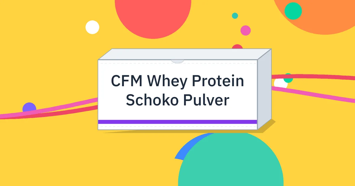 Symbolbild: Packung mit der Aufschrift CFM Whey Protein Schoko Pulver (PZN 10027773) – Verfügbarkeit und Bezug in Apotheken in Frankfurt am Main
