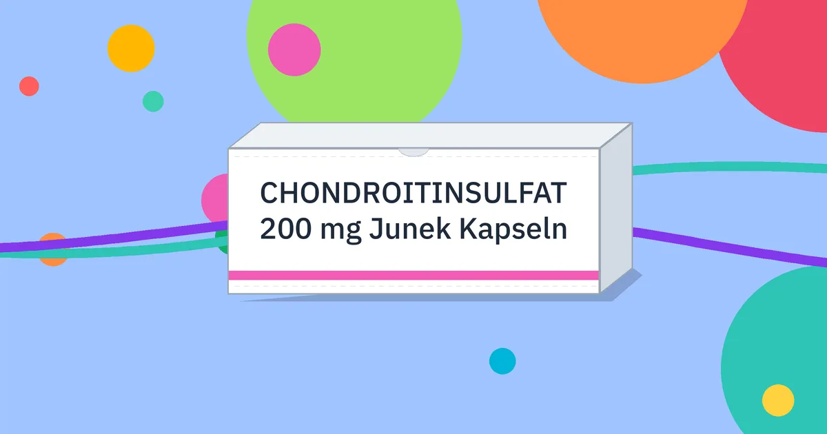 Symbolbild: Packung mit der Aufschrift CHONDROITINSULFAT 200 mg Junek Kapseln (PZN 01098343) – Verfügbarkeit und Bezug in Apotheken in Frankfurt am Main