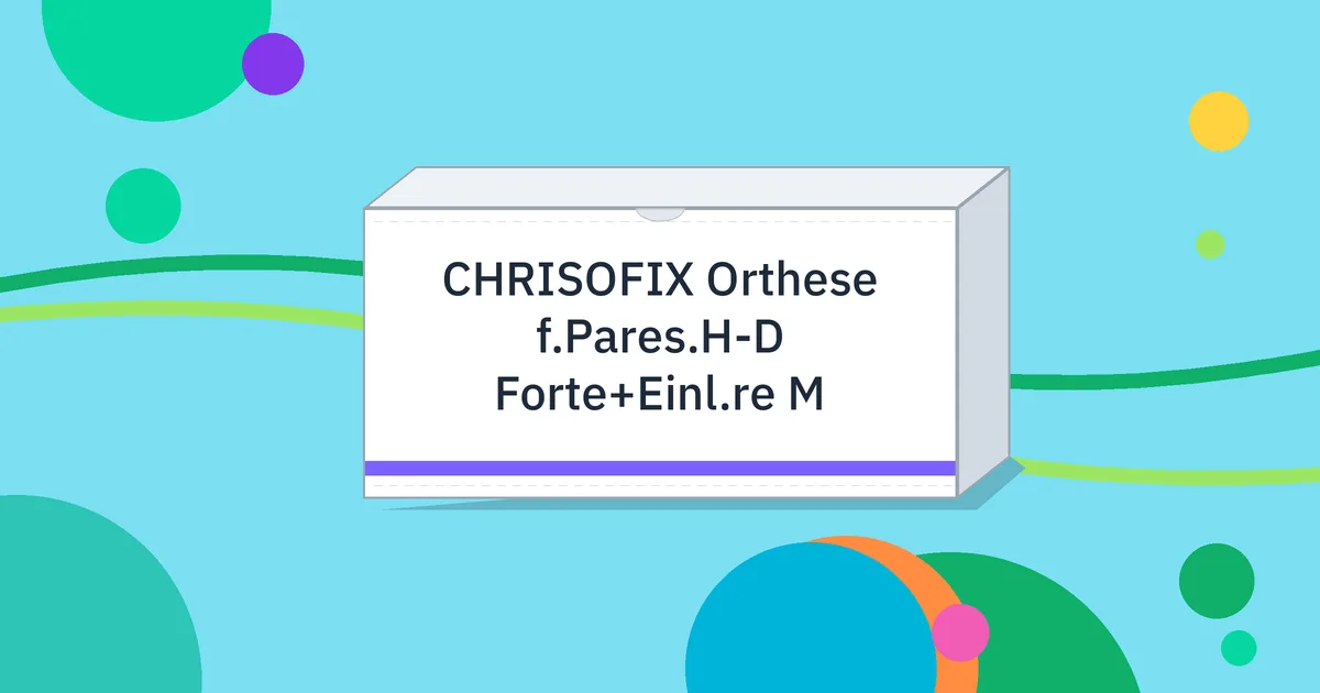 Symbolbild: Packung mit der Aufschrift CHRISOFIX Orthese f.Pares.H-D Forte+Einl.re M (PZN 17586493) – Verfügbarkeit und Bezug in Apotheken in Frankfurt am Main
