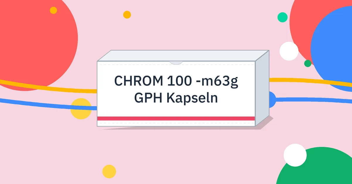 Symbolbild: Packung mit der Aufschrift CHROM 100 -m63g GPH Kapseln (PZN 04527738) – Verfügbarkeit und Bezug in Apotheken in Frankfurt am Main