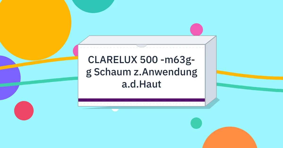 Symbolbild: Packung mit der Aufschrift CLARELUX 500 -m63g-g Schaum z.Anwendung a.d.Haut (PZN 18369585) – Verfügbarkeit und Bezug in Apotheken in Frankfurt am Main