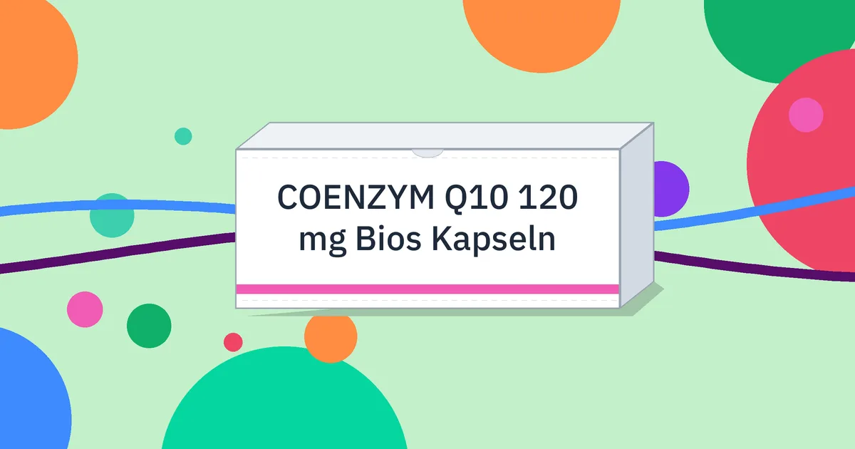 Symbolbild: Packung mit der Aufschrift COENZYM Q10 120 mg Bios Kapseln (PZN 05034417) – Verfügbarkeit und Bezug in Apotheken in Frankfurt am Main