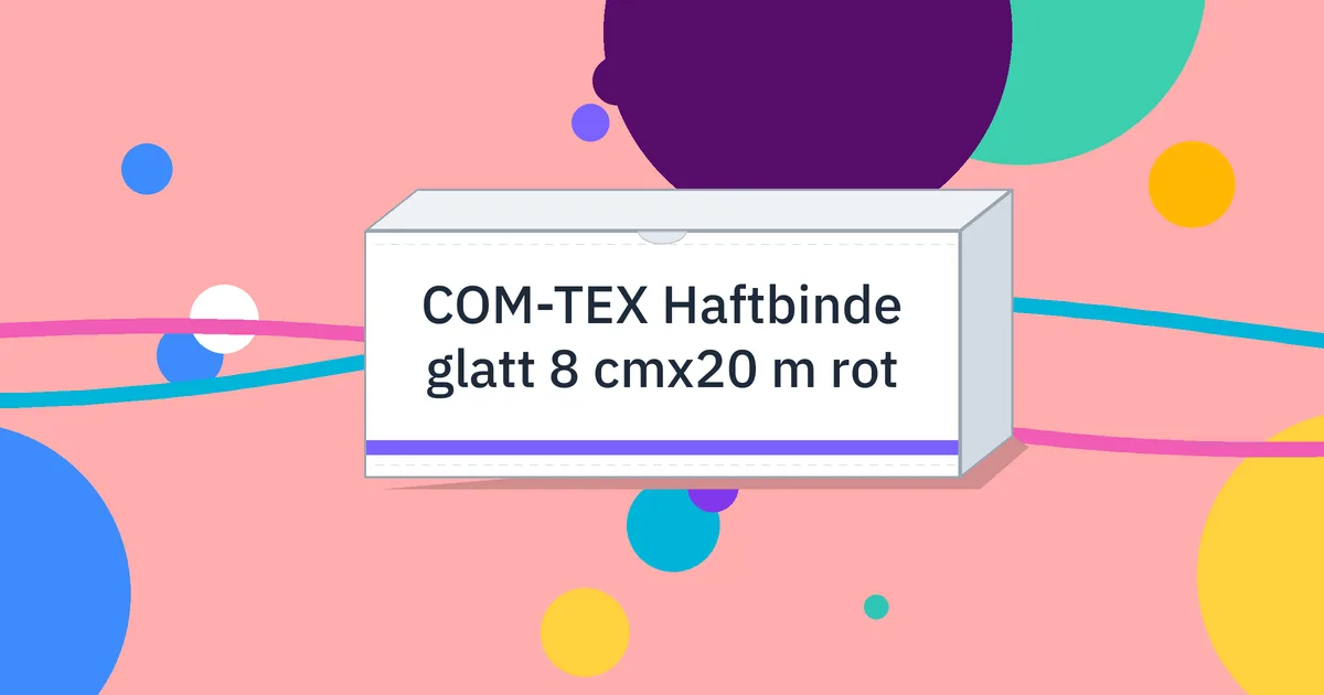 Symbolbild: Packung mit der Aufschrift COM-TEX Haftbinde glatt 8 cmx20 m rot (PZN 03089644) – Verfügbarkeit und Bezug in Apotheken in Frankfurt am Main