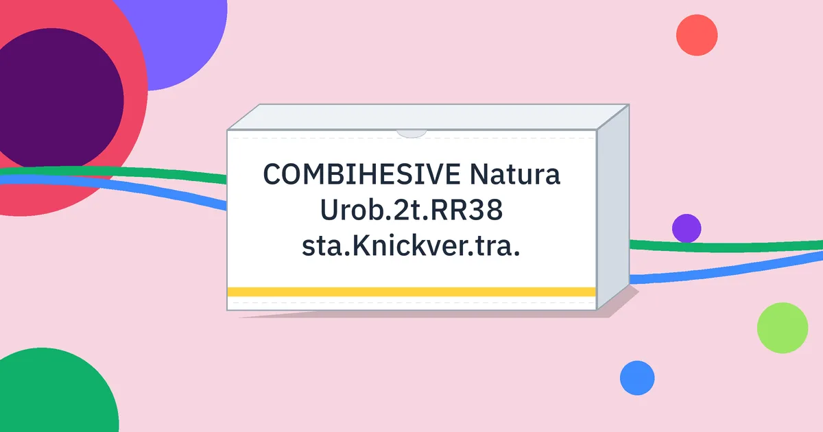 Symbolbild: Packung mit der Aufschrift COMBIHESIVE Natura Urob.2t.RR38 sta.Knickver.tra. (PZN 08406109) – Verfügbarkeit und Bezug in Apotheken in Frankfurt am Main
