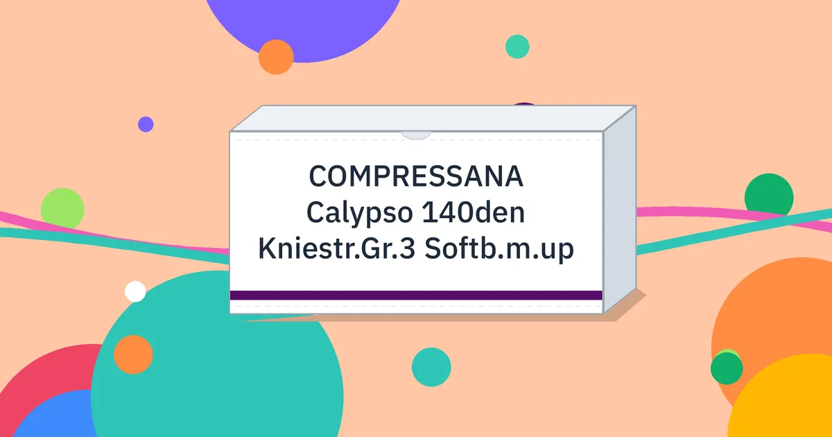 Symbolbild: Packung mit der Aufschrift COMPRESSANA Calypso 140den Kniestr.Gr.3 Softb.m.up (PZN 05704680) – Verfügbarkeit und Bezug in Apotheken in Frankfurt am Main