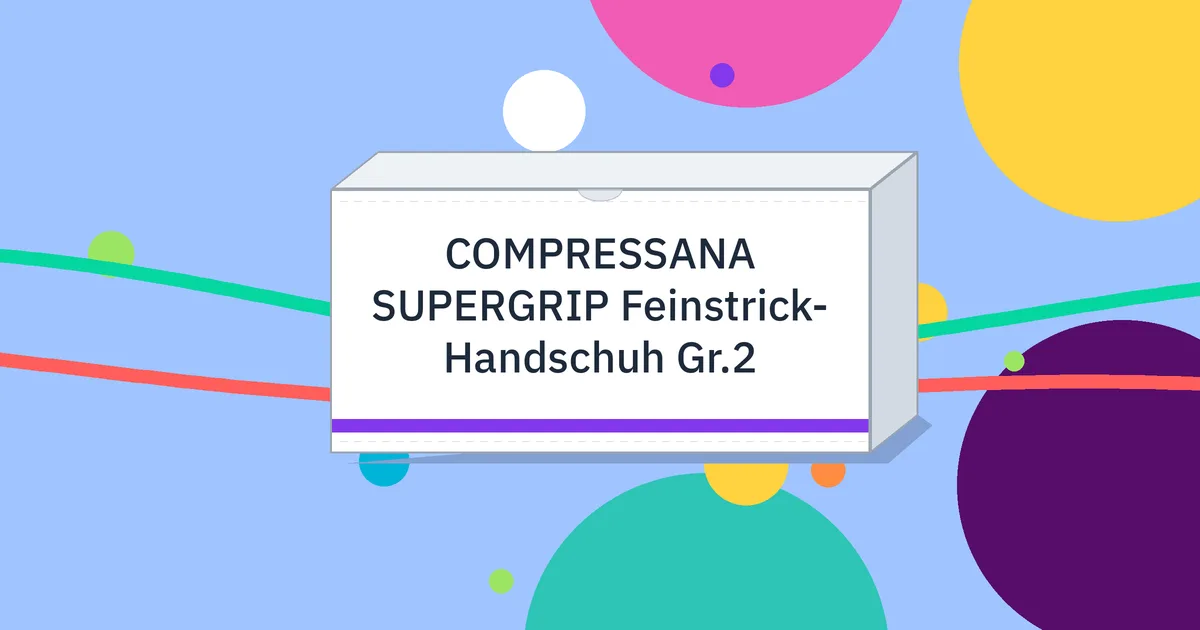 Symbolbild: Packung mit der Aufschrift COMPRESSANA SUPERGRIP Feinstrick-Handschuh Gr.2 (PZN 08719558) – Verfügbarkeit und Bezug in Apotheken in Frankfurt am Main