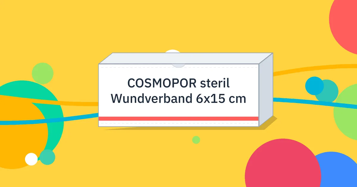 Symbolbild: Packung mit der Aufschrift COSMOPOR steril Wundverband 6x15 cm (PZN 03558062) – Verfügbarkeit und Bezug in Apotheken in Frankfurt am Main