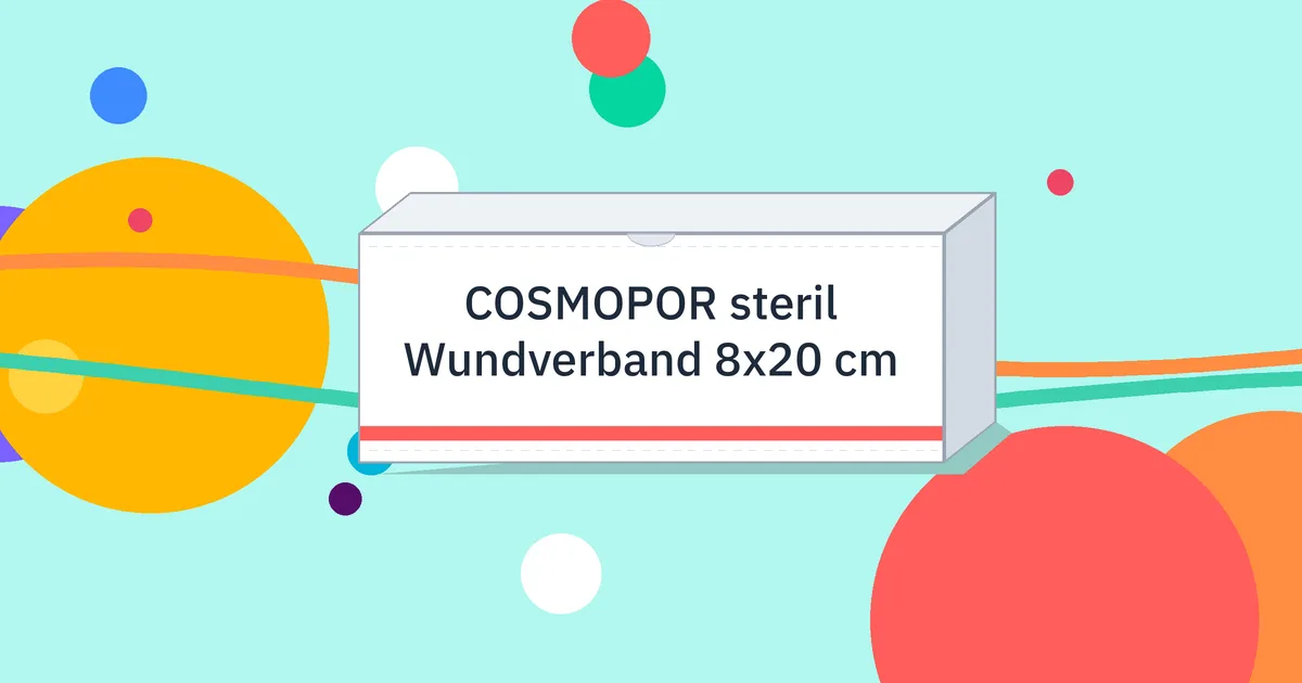 Symbolbild: Packung mit der Aufschrift COSMOPOR steril Wundverband 8x20 cm (PZN 19521351) – Verfügbarkeit und Bezug in Apotheken in Frankfurt am Main