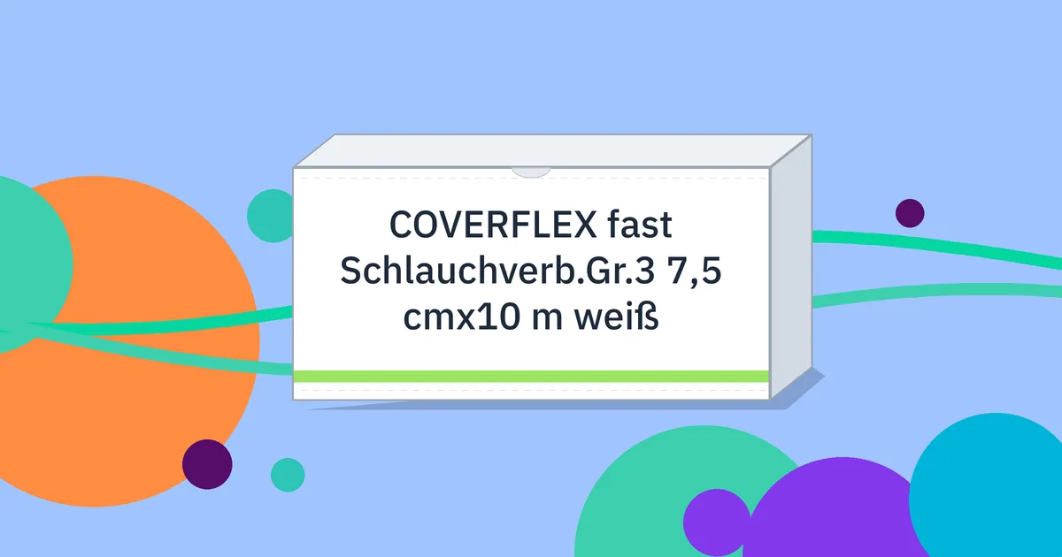 Symbolbild: Packung mit der Aufschrift COVERFLEX fast Schlauchverb.Gr.3 7,5 cmx10 m weiß (PZN 15372641) – Verfügbarkeit und Bezug in Apotheken in Frankfurt am Main