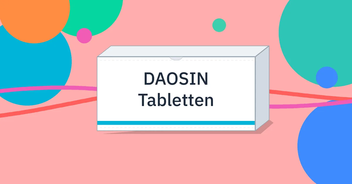 Symbolbild: Packung mit der Aufschrift DAOSIN Tabletten (PZN 16872989) – Verfügbarkeit und Bezug in Apotheken in Frankfurt am Main
