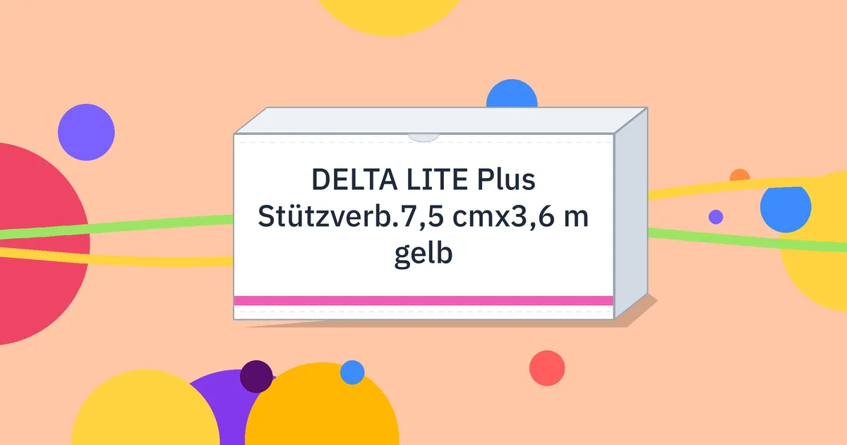 Symbolbild: Packung mit der Aufschrift DELTA LITE Plus Stützverb.7,5 cmx3,6 m gelb (PZN 01292252) – Verfügbarkeit und Bezug in Apotheken in Frankfurt am Main