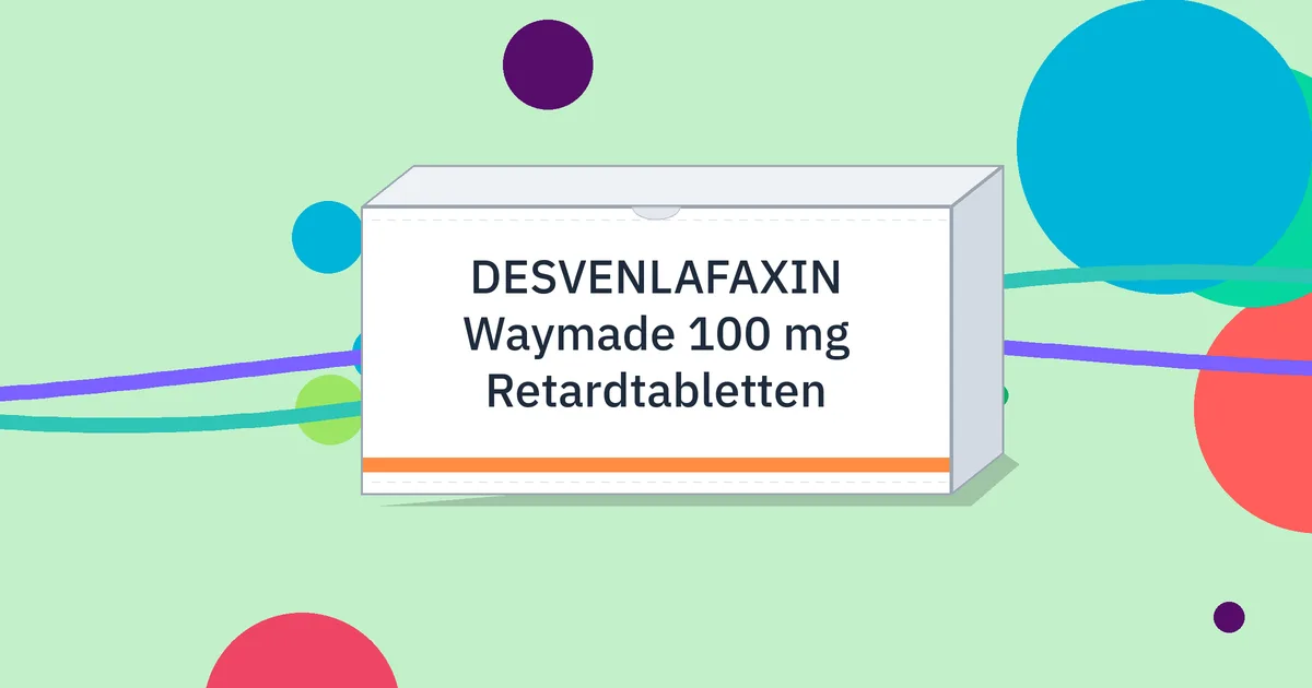 Symbolbild: Packung mit der Aufschrift DESVENLAFAXIN Waymade 100 mg Retardtabletten (PZN 20022274) – Verfügbarkeit und Bezug in Apotheken in Frankfurt am Main