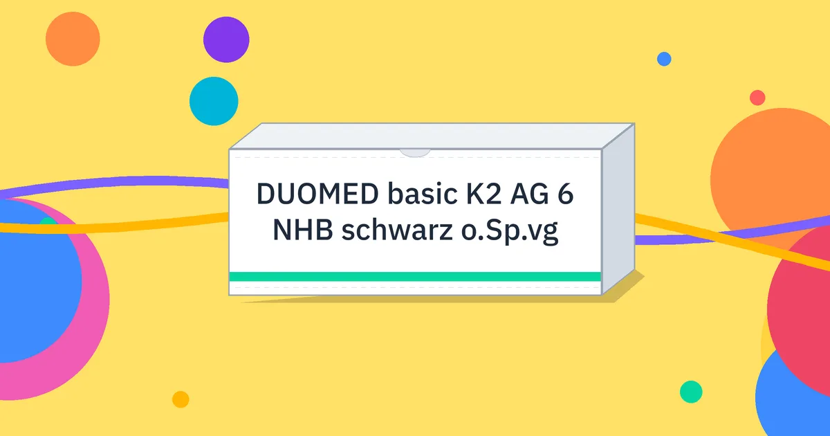 Symbolbild: Packung mit der Aufschrift DUOMED basic K2 AG 6 NHB schwarz o.Sp.vg (PZN 20908871) – Verfügbarkeit und Bezug in Apotheken in Frankfurt am Main