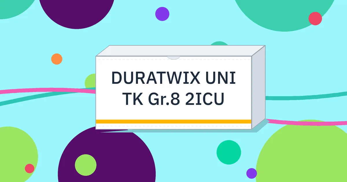 Symbolbild: Packung mit der Aufschrift DURATWIX UNI TK Gr.8 2ICU (PZN 19788060) – Verfügbarkeit und Bezug in Apotheken in Frankfurt am Main