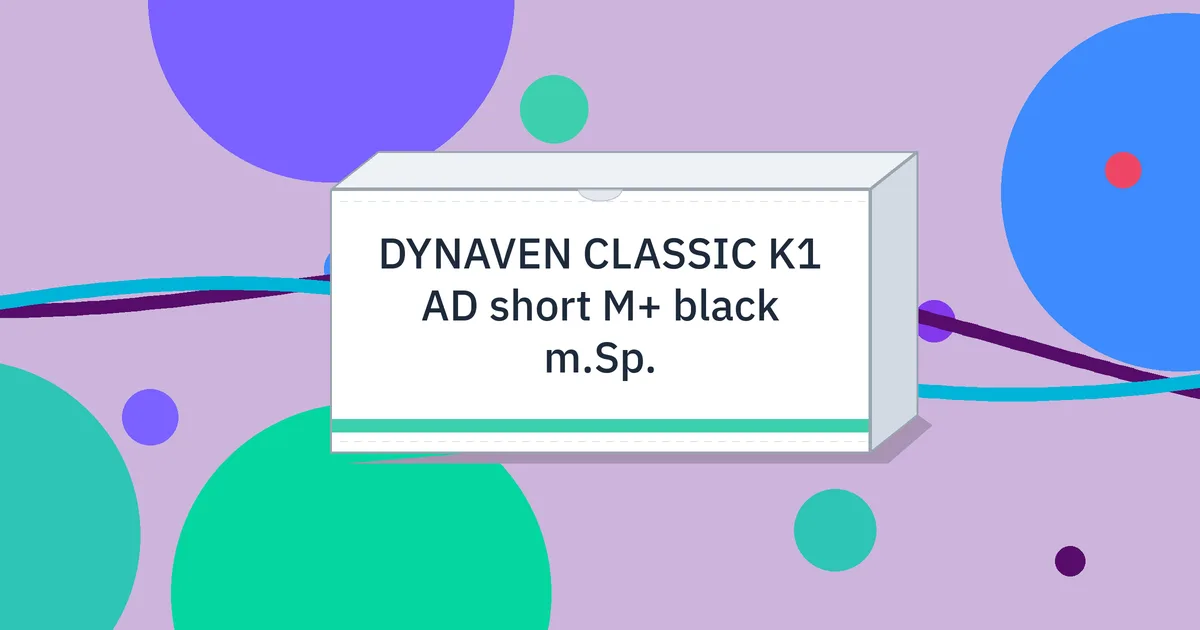 Symbolbild: Packung mit der Aufschrift DYNAVEN CLASSIC K1 AD short M+ black m.Sp. (PZN 18414819) – Verfügbarkeit und Bezug in Apotheken in Frankfurt am Main
