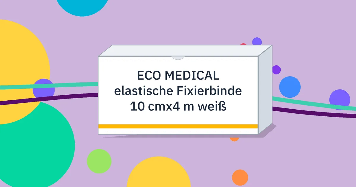 Symbolbild: Packung mit der Aufschrift ECO MEDICAL elastische Fixierbinde 10 cmx4 m weiß (PZN 00758197) – Verfügbarkeit und Bezug in Apotheken in Frankfurt am Main