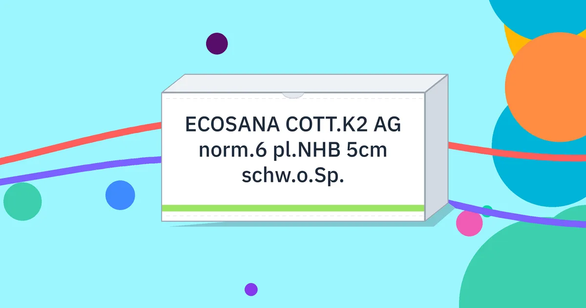 Symbolbild: Packung mit der Aufschrift ECOSANA COTT.K2 AG norm.6 pl.NHB 5cm schw.o.Sp. (PZN 16950643) – Verfügbarkeit und Bezug in Apotheken in Frankfurt am Main