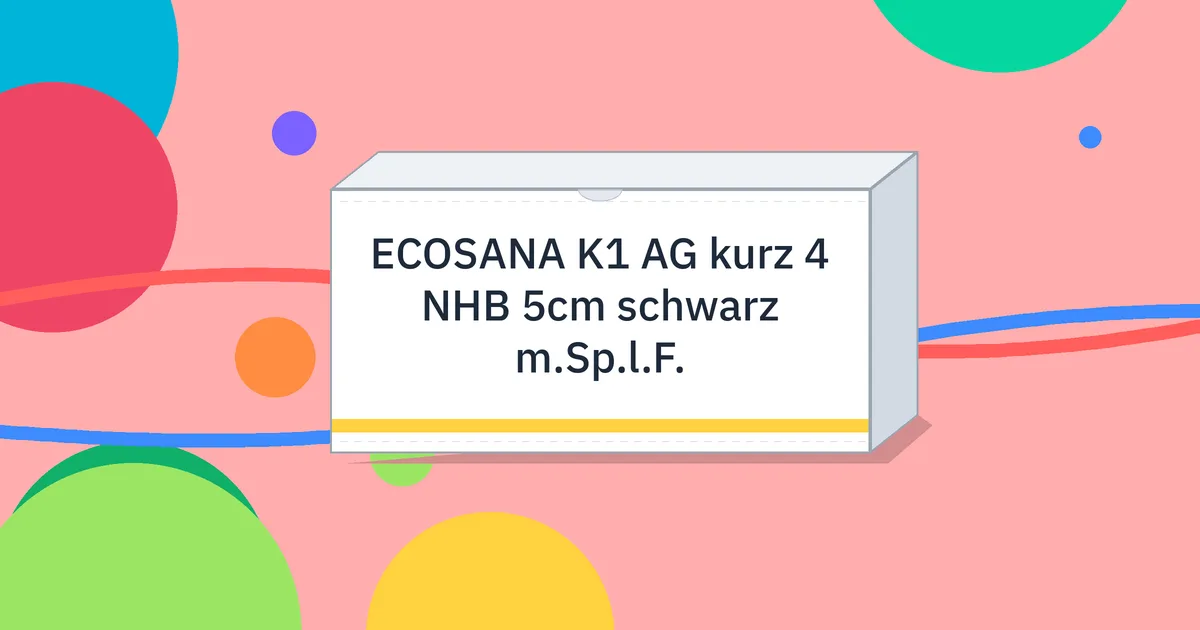 Symbolbild: Packung mit der Aufschrift ECOSANA K1 AG kurz 4 NHB 5cm schwarz m.Sp.l.F. (PZN 04728069) – Verfügbarkeit und Bezug in Apotheken in Frankfurt am Main
