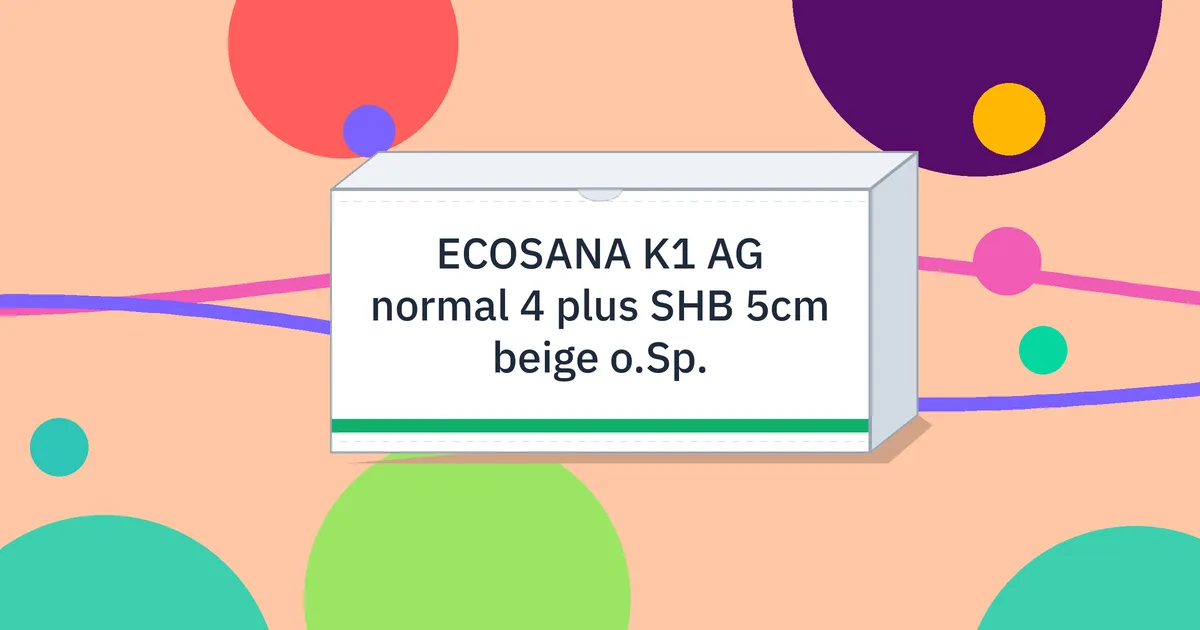 Symbolbild: Packung mit der Aufschrift ECOSANA K1 AG normal 4 plus SHB 5cm beige o.Sp. (PZN 04728359) – Verfügbarkeit und Bezug in Apotheken in Frankfurt am Main