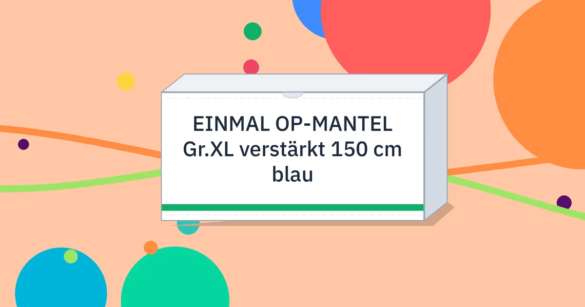 Symbolbild: Packung mit der Aufschrift EINMAL OP-MANTEL Gr.XL verstärkt 150 cm blau (PZN 10406507) – Verfügbarkeit und Bezug in Apotheken in Frankfurt am Main