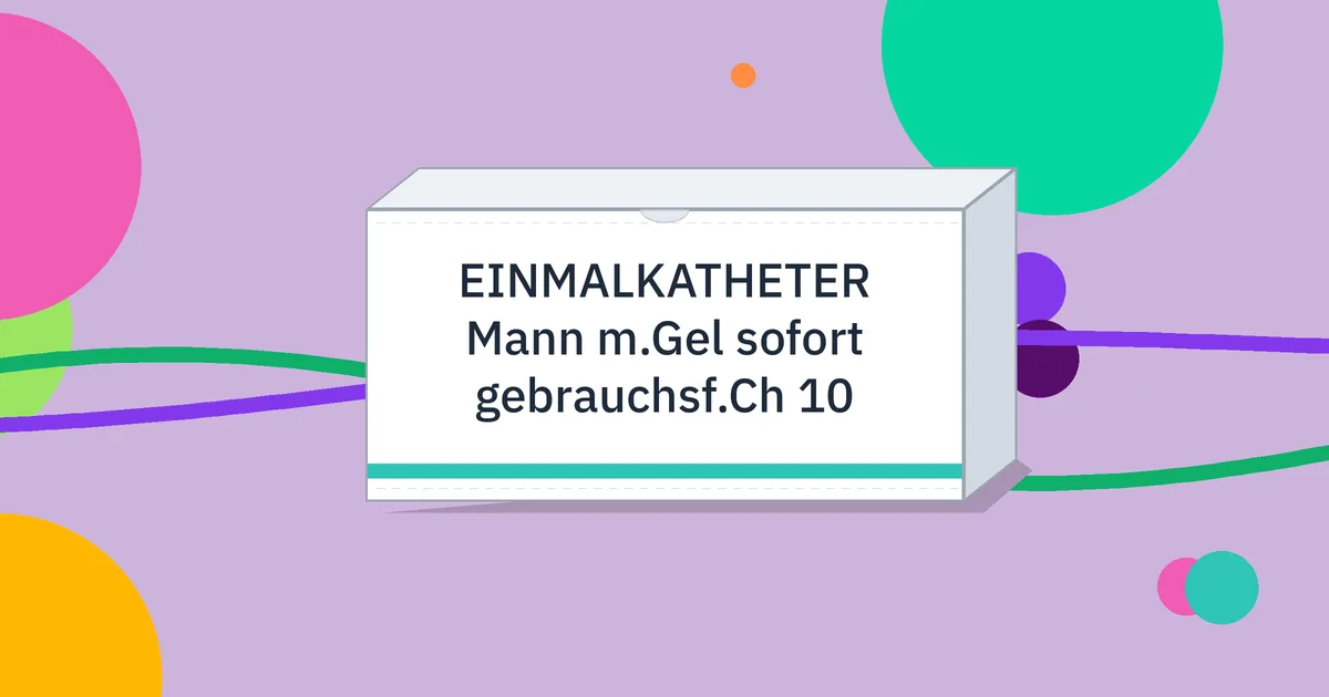 Symbolbild: Packung mit der Aufschrift EINMALKATHETER Mann m.Gel sofort gebrauchsf.Ch 10 (PZN 09943654) – Verfügbarkeit und Bezug in Apotheken in Frankfurt am Main