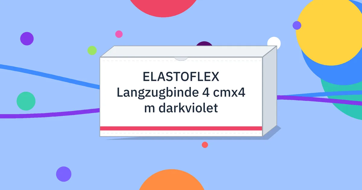 Symbolbild: Packung mit der Aufschrift ELASTOFLEX Langzugbinde 4 cmx4 m darkviolet (PZN 09484488) – Verfügbarkeit und Bezug in Apotheken in Frankfurt am Main