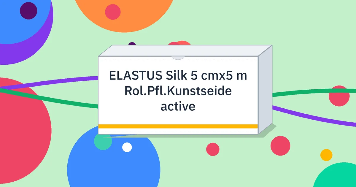 Symbolbild: Packung mit der Aufschrift ELASTUS Silk 5 cmx5 m Rol.Pfl.Kunstseide active (PZN 01312434) – Verfügbarkeit und Bezug in Apotheken in Frankfurt am Main