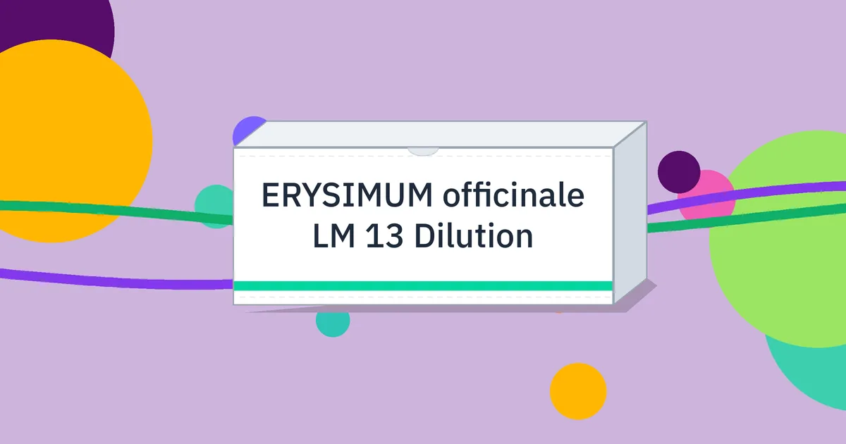 Symbolbild: Packung mit der Aufschrift ERYSIMUM officinale LM 13 Dilution (PZN 13479493) – Verfügbarkeit und Bezug in Apotheken in Frankfurt am Main