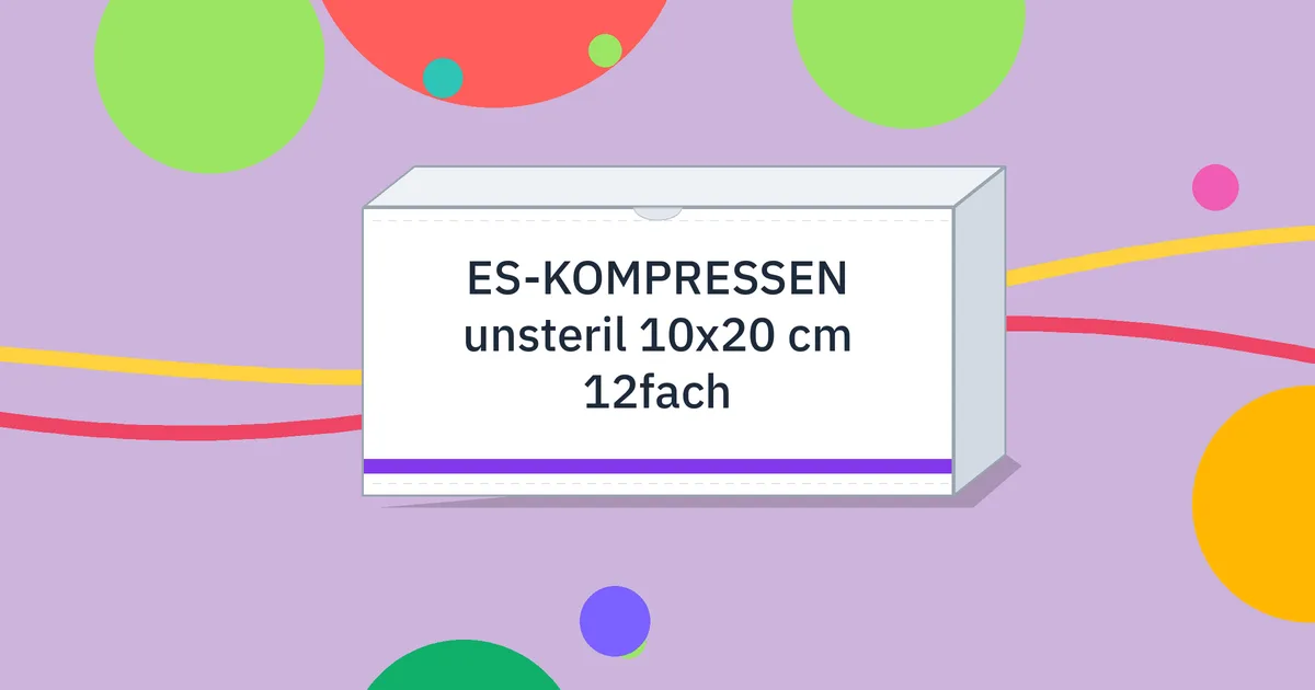 Symbolbild: Packung mit der Aufschrift ES-KOMPRESSEN unsteril 10x20 cm 12fach (PZN 19700579) – Verfügbarkeit und Bezug in Apotheken in Frankfurt am Main