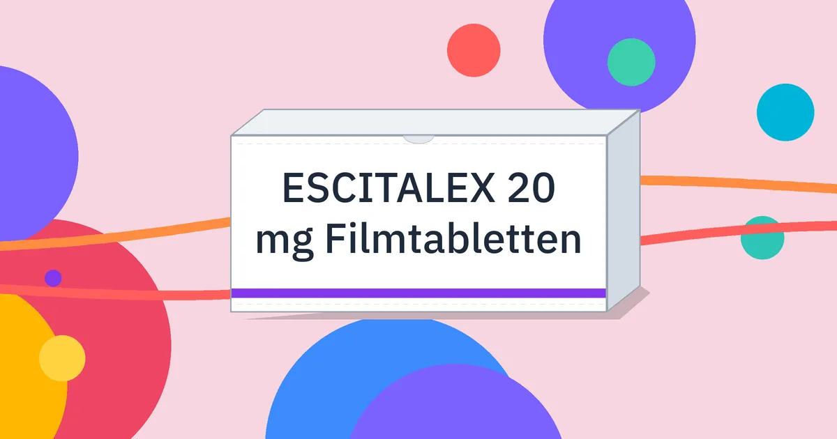 Symbolbild: Packung mit der Aufschrift ESCITALEX 20 mg Filmtabletten (PZN 10399888) – Verfügbarkeit und Bezug in Apotheken in Frankfurt am Main