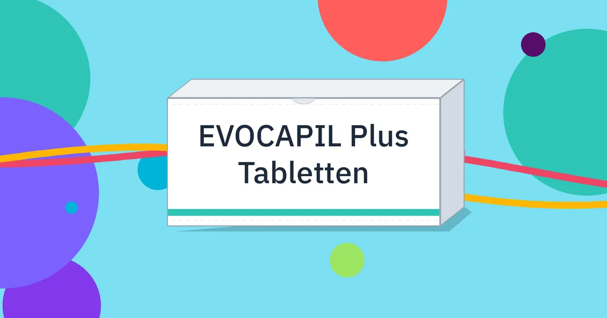 Symbolbild: Packung mit der Aufschrift EVOCAPIL Plus Tabletten (PZN 19847503) – Verfügbarkeit und Bezug in Apotheken in Frankfurt am Main