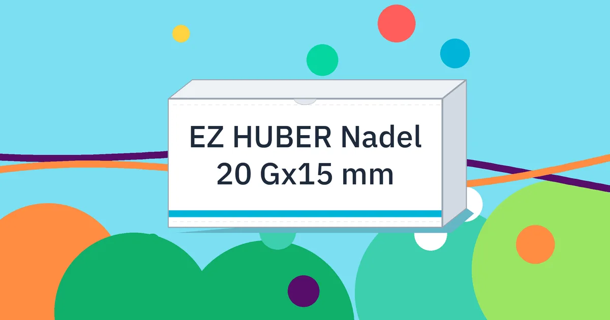 Symbolbild: Packung mit der Aufschrift EZ HUBER Nadel 20 Gx15 mm (PZN 06945374) – Verfügbarkeit und Bezug in Apotheken in Frankfurt am Main