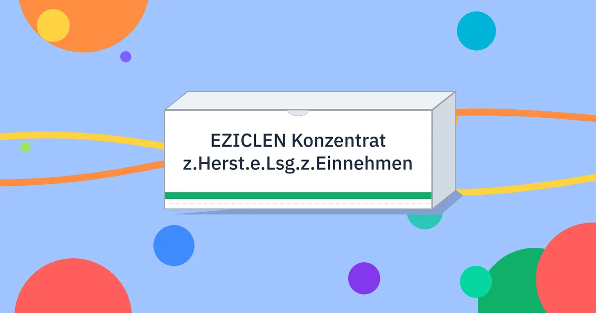 Symbolbild: Packung mit der Aufschrift EZICLEN Konzentrat z.Herst.e.Lsg.z.Einnehmen (PZN 10135830) – Verfügbarkeit und Bezug in Apotheken in Frankfurt am Main