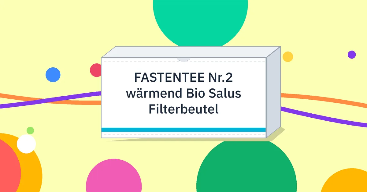 Symbolbild: Packung mit der Aufschrift FASTENTEE Nr.2 wärmend Bio Salus Filterbeutel (PZN 05728746) – Verfügbarkeit und Bezug in Apotheken in Frankfurt am Main