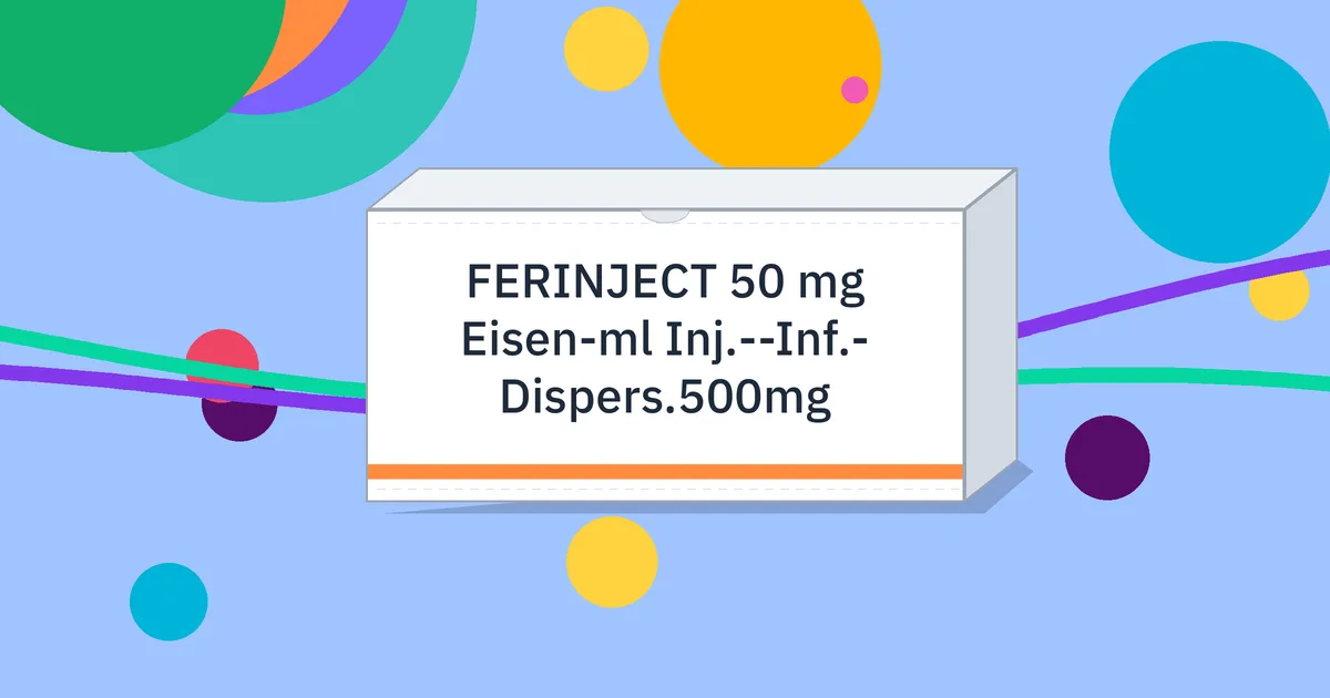 Symbolbild: Packung mit der Aufschrift FERINJECT 50 mg Eisen-ml Inj.--Inf.-Dispers.500mg (PZN 19963095) – Verfügbarkeit und Bezug in Apotheken in Frankfurt am Main