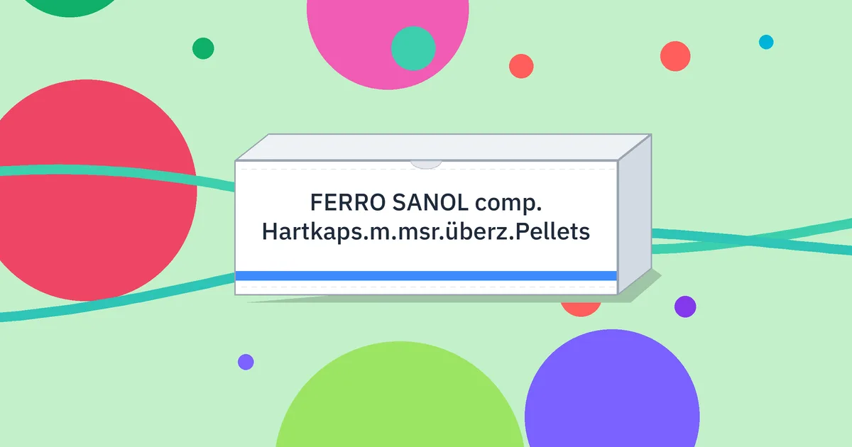 Symbolbild: Packung mit der Aufschrift FERRO SANOL comp. Hartkaps.m.msr.überz.Pellets (PZN 00106715) – Verfügbarkeit und Bezug in Apotheken in Frankfurt am Main