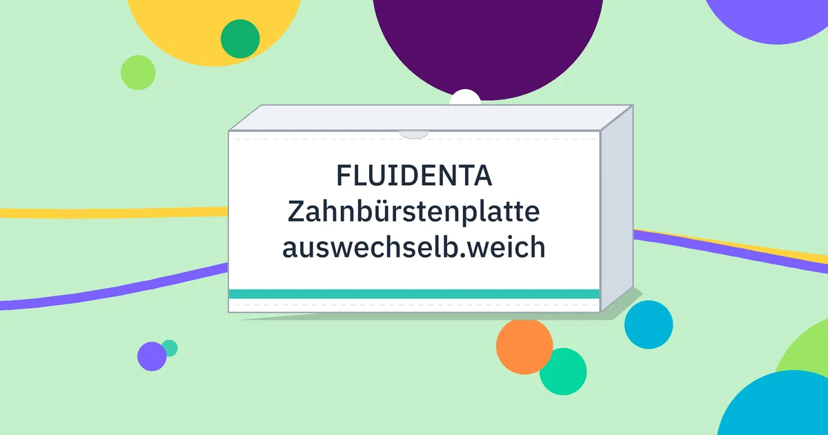Symbolbild: Packung mit der Aufschrift FLUIDENTA Zahnbürstenplatte auswechselb.weich (PZN 03427561) – Verfügbarkeit und Bezug in Apotheken in Frankfurt am Main