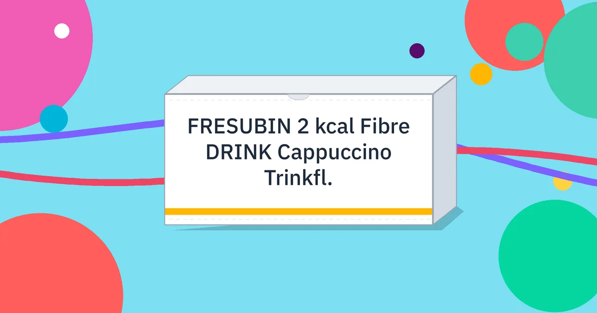 Symbolbild: Packung mit der Aufschrift FRESUBIN 2 kcal Fibre DRINK Cappuccino Trinkfl. (PZN 18791746) – Verfügbarkeit und Bezug in Apotheken in Frankfurt am Main