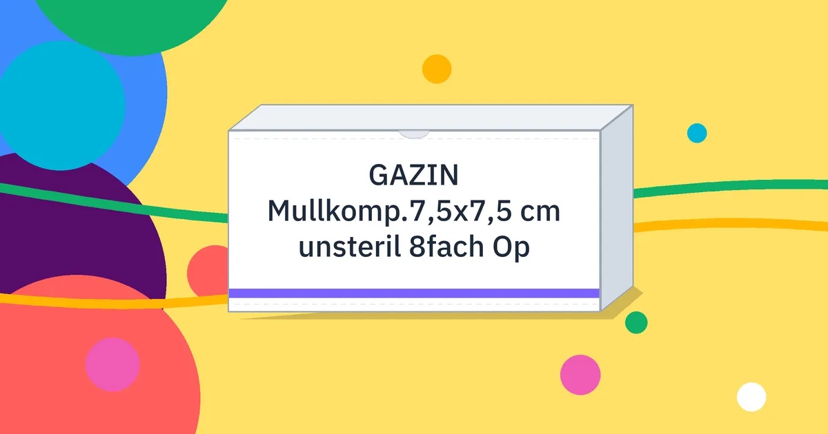 Symbolbild: Packung mit der Aufschrift GAZIN Mullkomp.7,5x7,5 cm unsteril 8fach Op (PZN 17451942) – Verfügbarkeit und Bezug in Apotheken in Frankfurt am Main