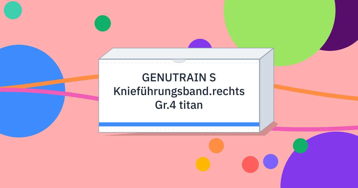 Symbolbild: Packung mit der Aufschrift GENUTRAIN S Knieführungsband.rechts Gr.4 titan (PZN 02428699) – Verfügbarkeit und Bezug in Apotheken in Frankfurt am Main