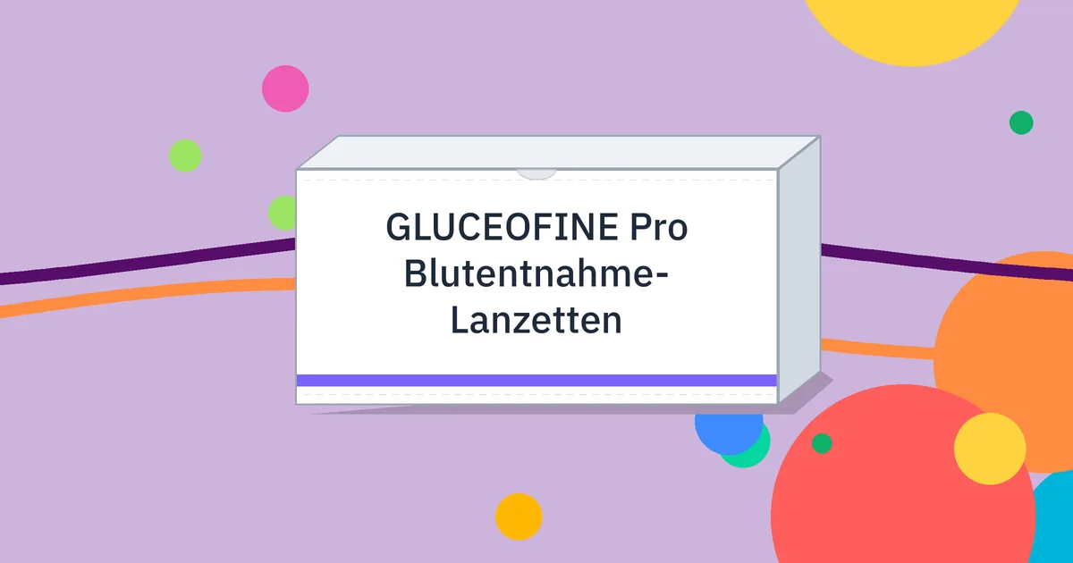 Symbolbild: Packung mit der Aufschrift GLUCEOFINE Pro Blutentnahme-Lanzetten (PZN 20548786) – Verfügbarkeit und Bezug in Apotheken in Frankfurt am Main