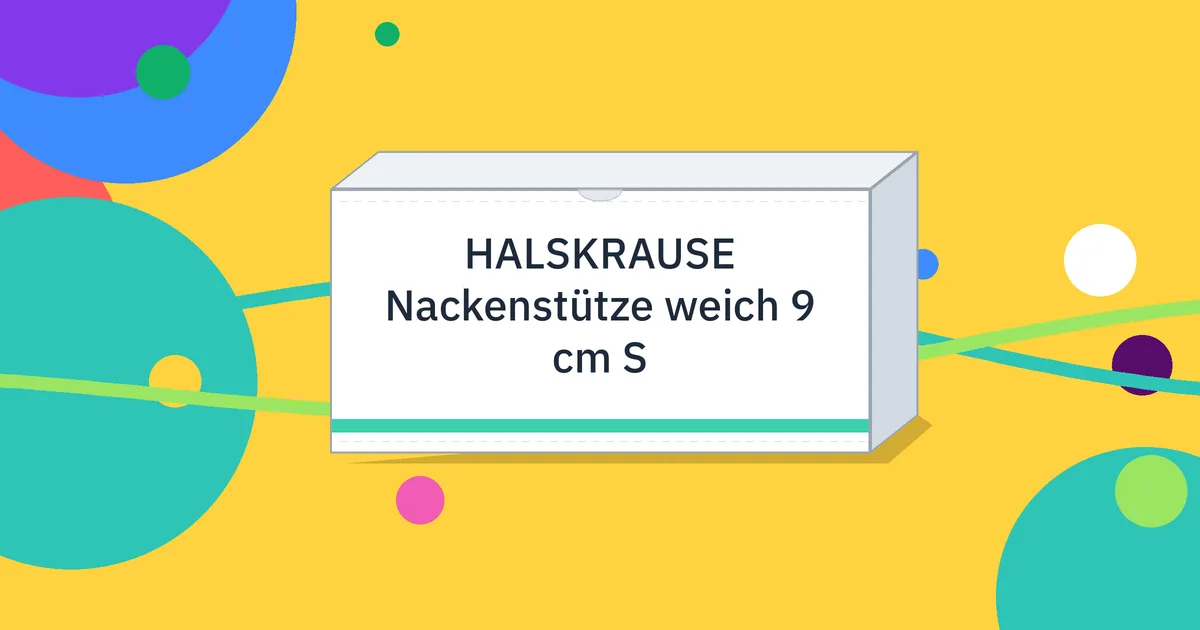 Symbolbild: Packung mit der Aufschrift HALSKRAUSE Nackenstütze weich 9 cm S (PZN 19069106) – Verfügbarkeit und Bezug in Apotheken in Frankfurt am Main