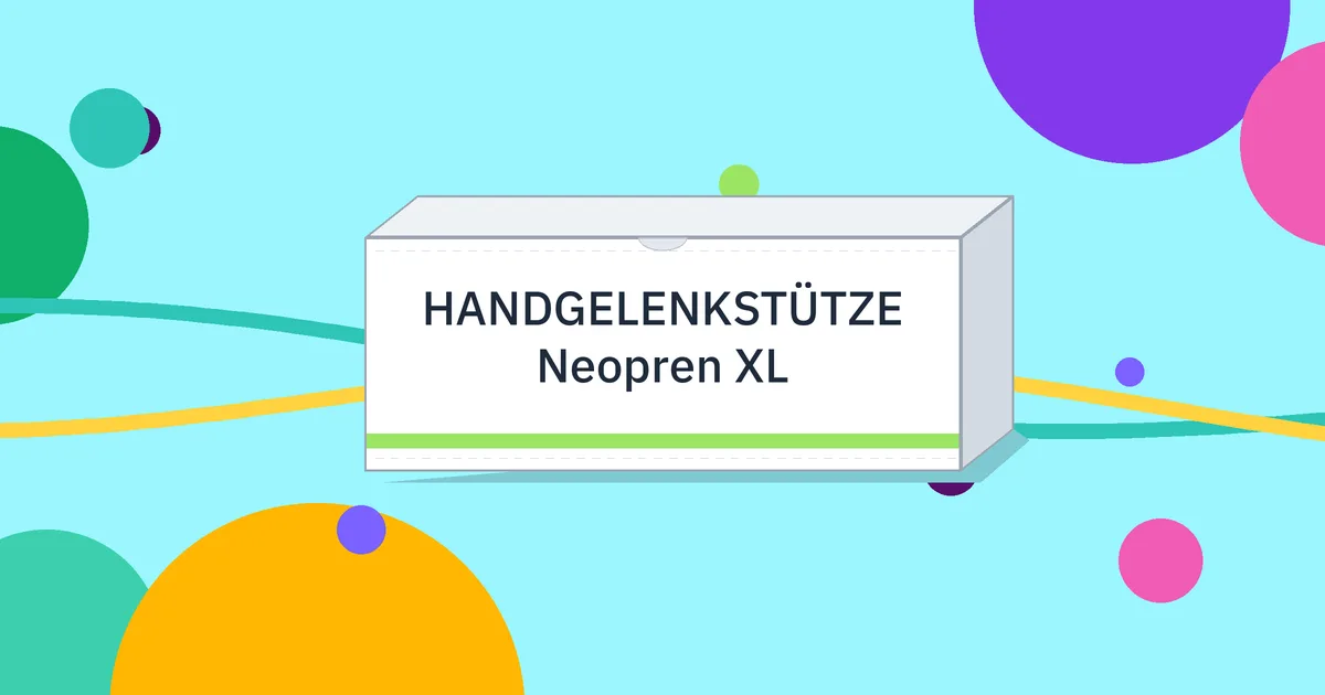 Symbolbild: Packung mit der Aufschrift HANDGELENKSTÜTZE Neopren XL (PZN 19069980) – Verfügbarkeit und Bezug in Apotheken in Frankfurt am Main